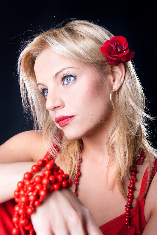 Beautiful Woman with Red Bud of Roses Stock Image - Image of lifestyle ...