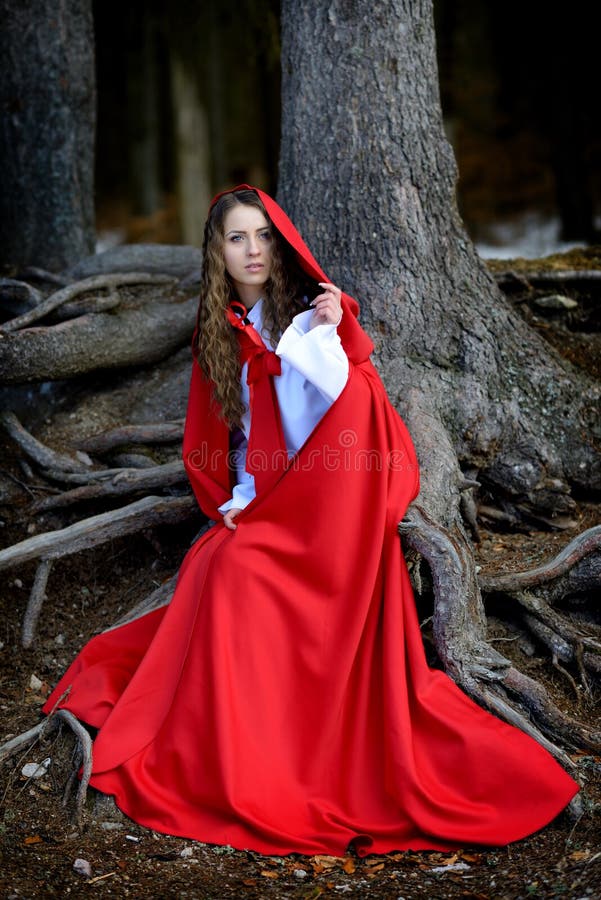 Beautiful Woman with Red Cloak Stock Photo - Image of elegant, female ...