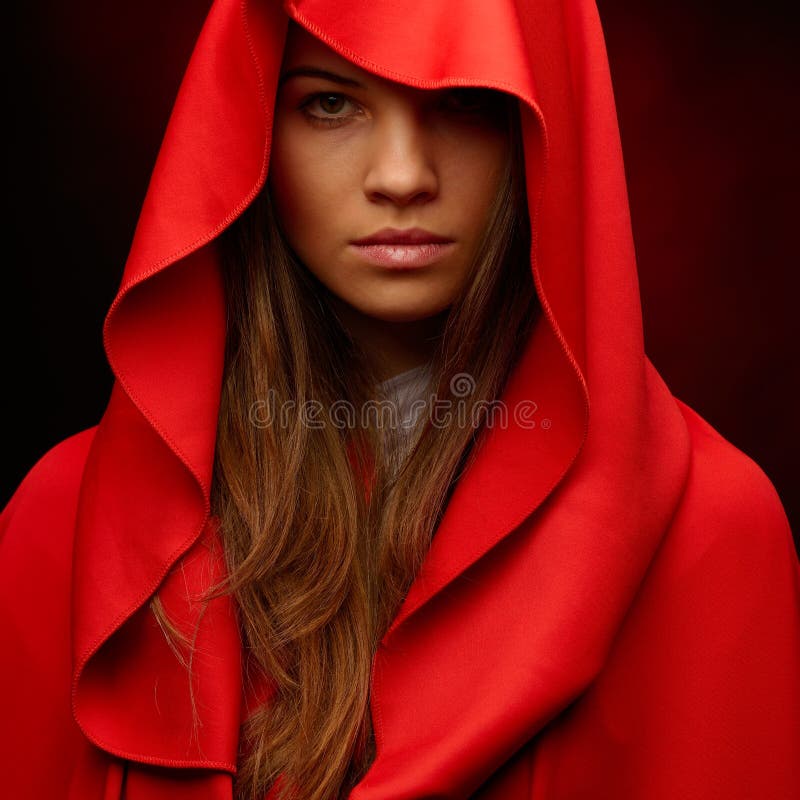 Beautiful Woman with Red Cloak Stock Image - Image of curls, elegant ...