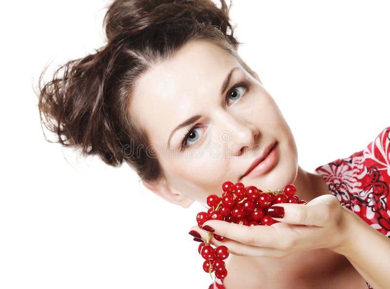 Beautiful Woman with Red Currant Stock Image - Image of diet, happiness ...