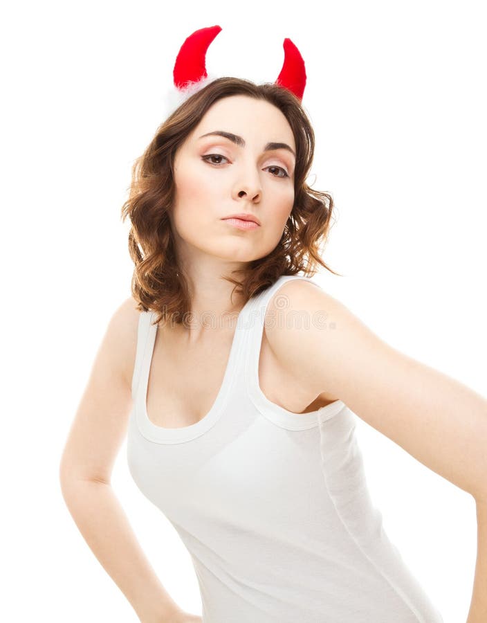 Beautiful Woman with Red Horn Stock Photo - Image of beauty, devil ...
