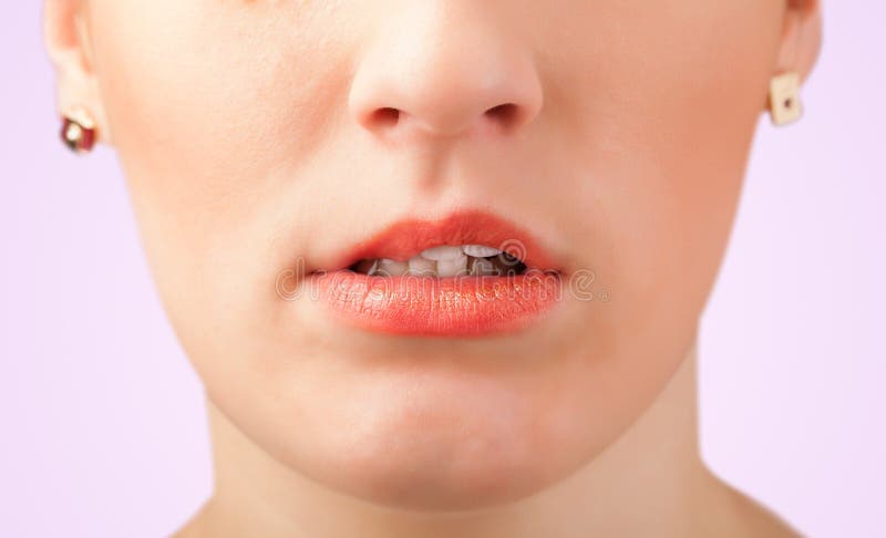 Woman with Red Lips Close Up Smoking French Inhale Stock Image - Image ...