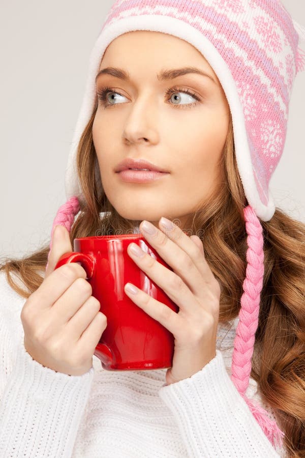Beautiful Woman with Red Mug Stock Image - Image of lovely, calm: 40674355