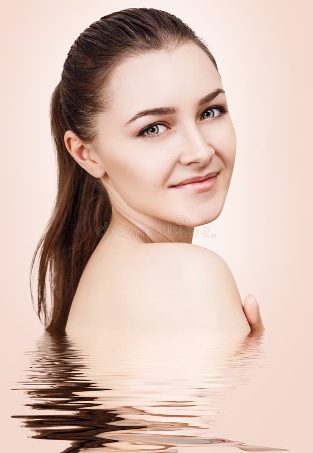 Beautiful Woman with Reflection on Water Surface Stock Image - Image of ...