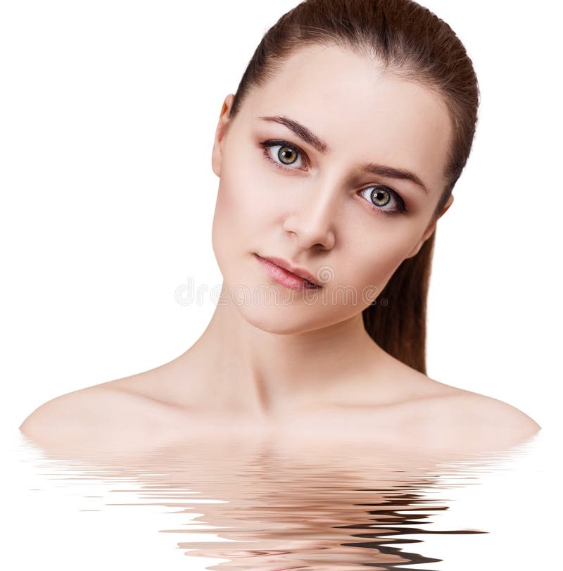 Beautiful Woman with Reflection on Water Surface Stock Photo - Image of ...
