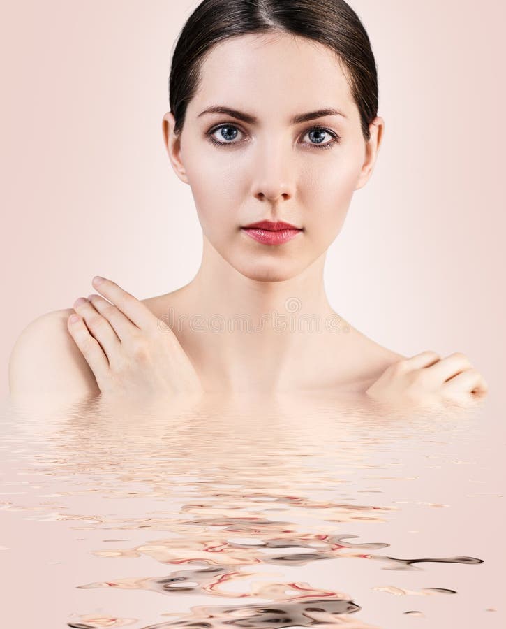 Beautiful Woman with Reflection on Water Surface Stock Image - Image of ...