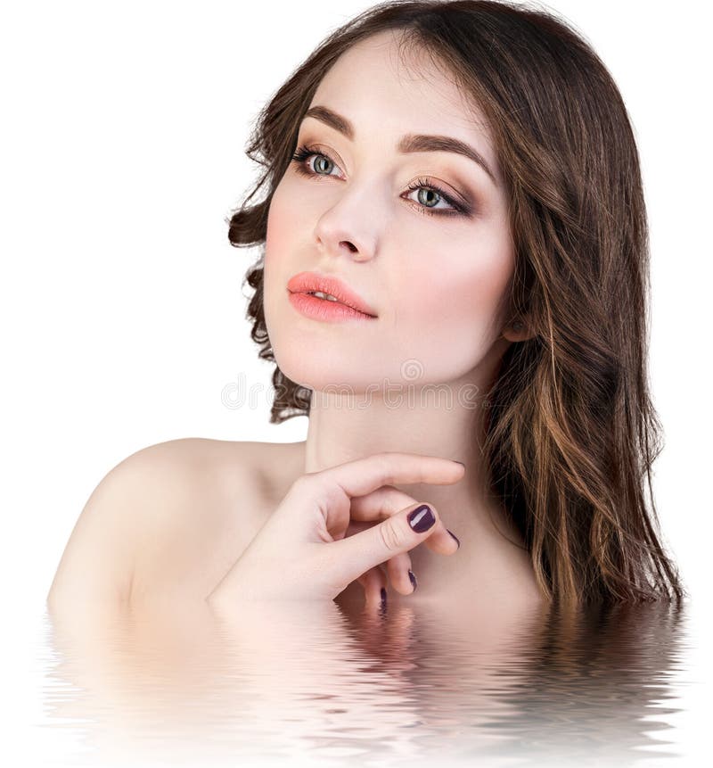 Beautiful Woman with Reflection on Water Surface Stock Image - Image of ...