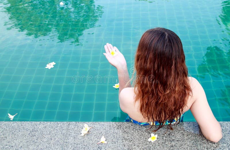 Beautiful Woman Resting on Swimming Pool Stock Photo - Image of female ...