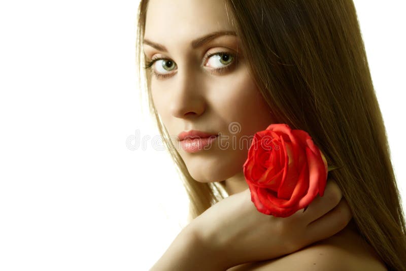 Beautiful Woman with Rose Isolated Stock Image - Image of scent, health ...