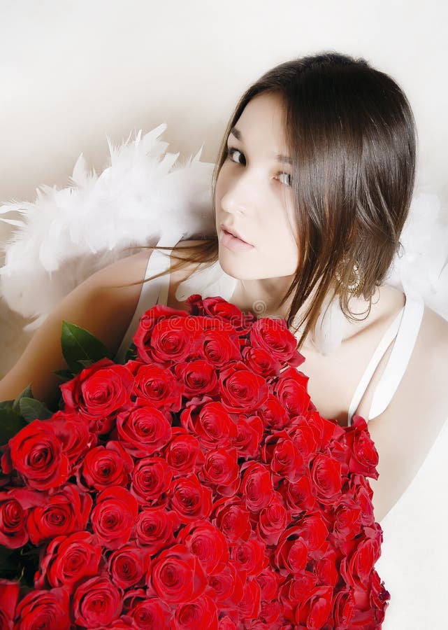Beautiful woman with roses stock photo. Image of bouquet - 28422122