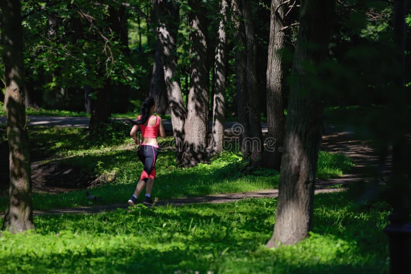 Beautiful Woman Runner Running in City Park Stock Image - Image of park ...