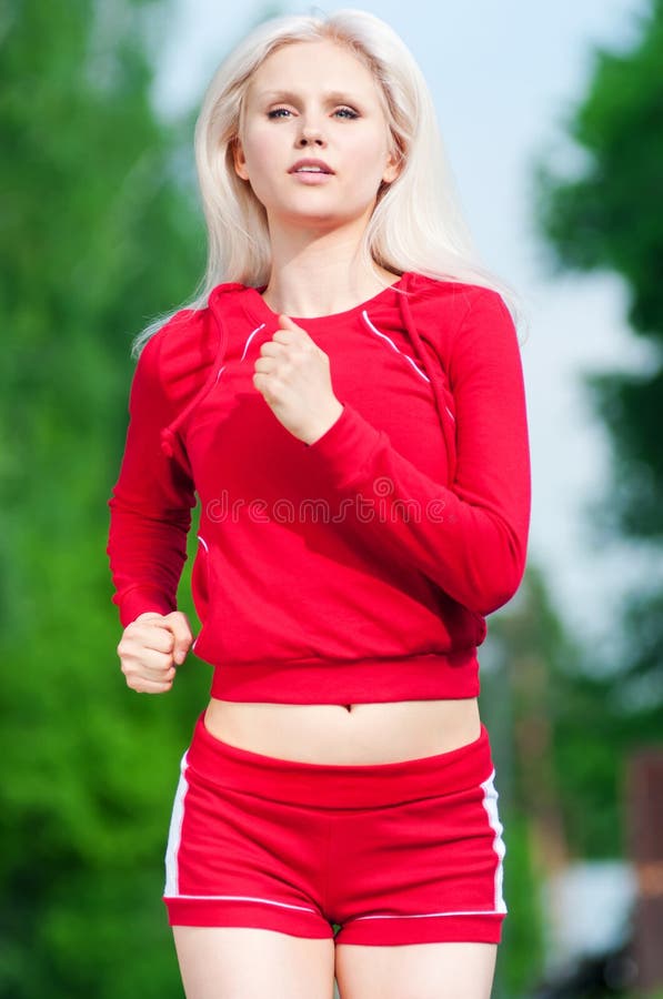 Beautiful Woman Running in Park Stock Image - Image of fresh ...