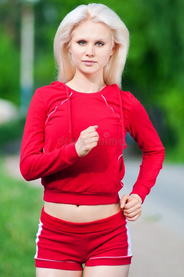 Beautiful Woman Running in Park Stock Image - Image of body, happy ...
