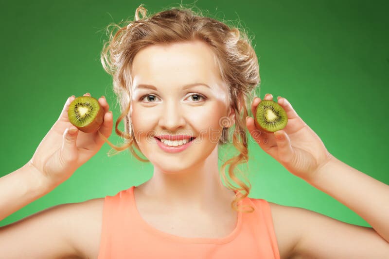 Beautiful Woman`s Face with Kiwi Stock Image - Image of cosmetics ...