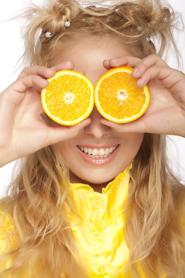 Beautiful Woman`s Face with Orange Stock Image - Image of human, person ...