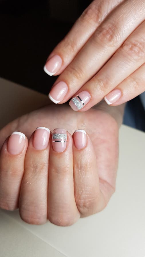 Beautiful Woman`s Nails with Beautiful Manicure. Manicure Work Stock ...