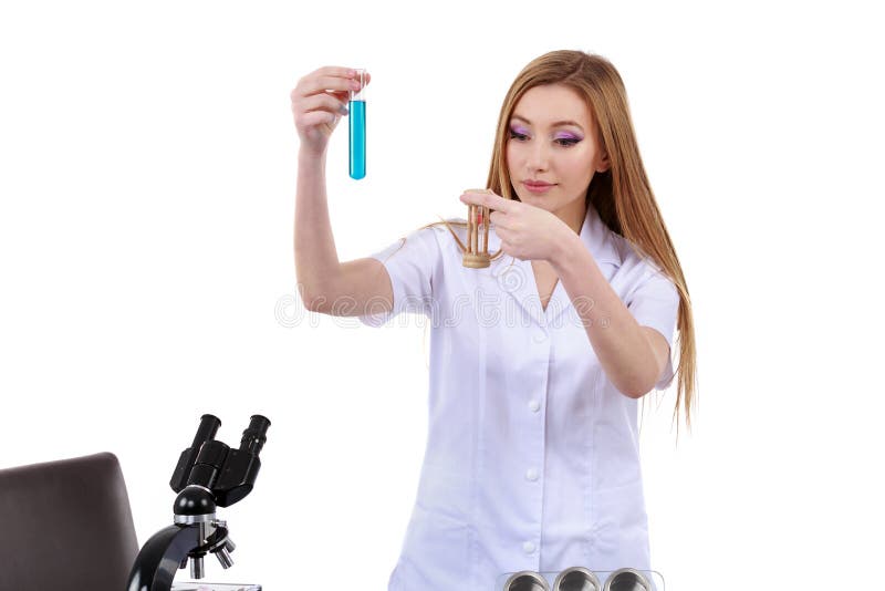 Beautiful Woman Scientist in the Lab Perform Various Operations Stock ...