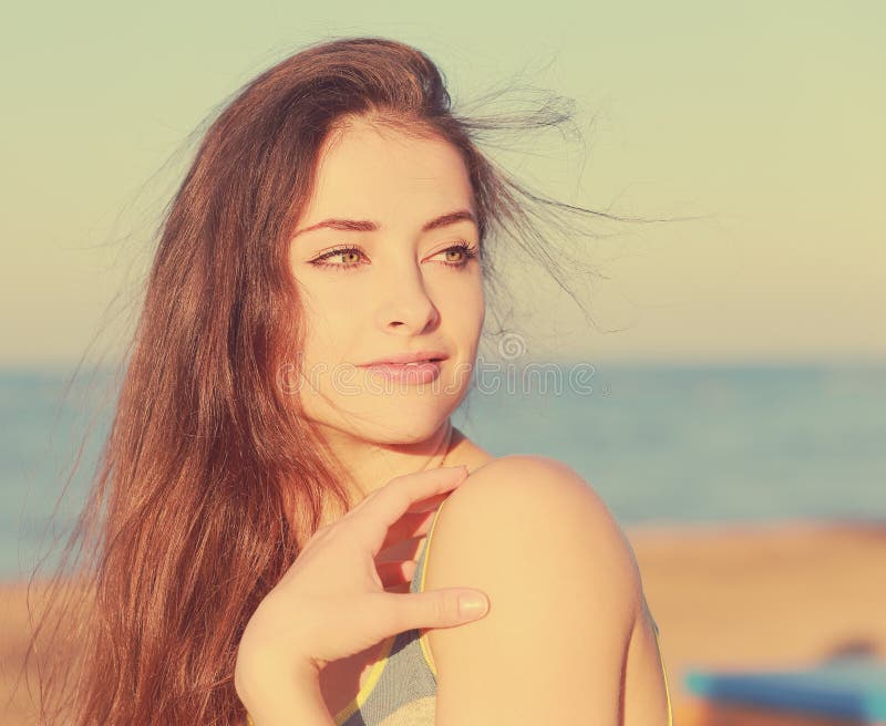 Beautiful Woman on Sea Background Stock Image - Image of person ...