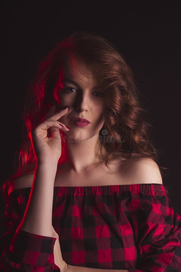 Beautiful Woman with Shadow on Her Face Looking at You Stock Image ...