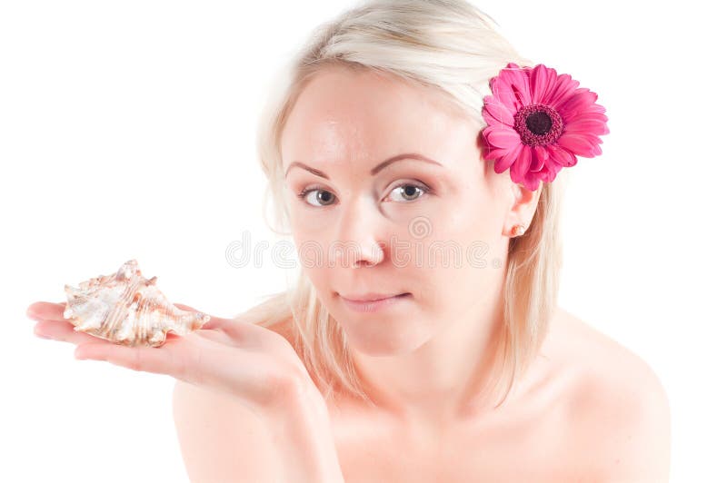 Beautiful woman with shell stock image. Image of skin - 15386859