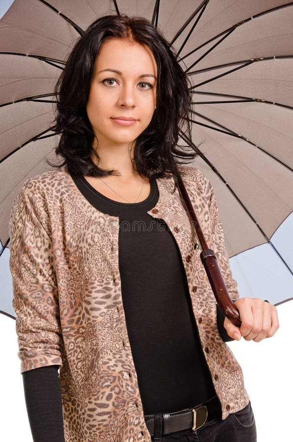 Beautiful Woman Sheltering Under Stock Photo - Image of charming ...