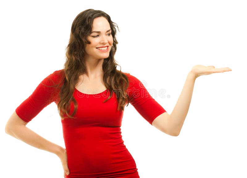 Beautiful Woman Displaying with Hand Stock Image - Image of copyspace ...