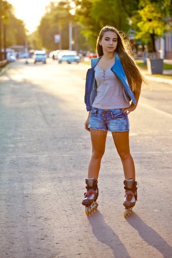 Woman Skating during Sunset Stock Image - Image of rollerskates, relax ...
