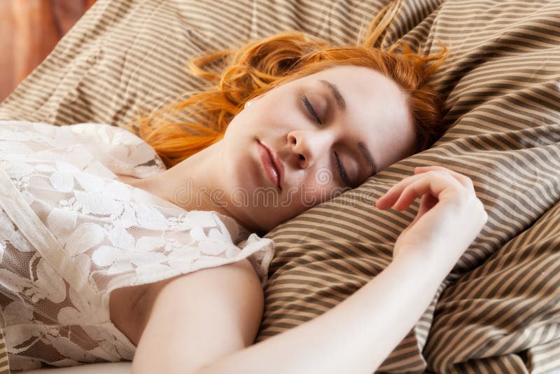 Beautiful Woman Sleeping in Bed Stock Photo - Image of rest, lying ...