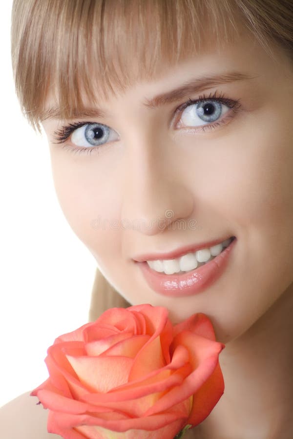 Beautiful Woman Smile with Rose Stock Photo - Image of rose, relax ...