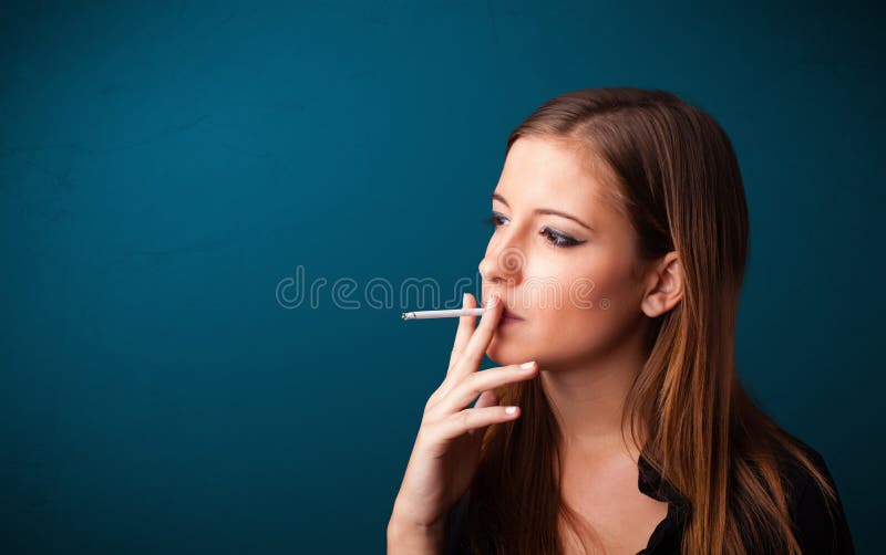 Beautiful Woman Smoking Cigarette Vith Copy Space Stock Photo - Image ...