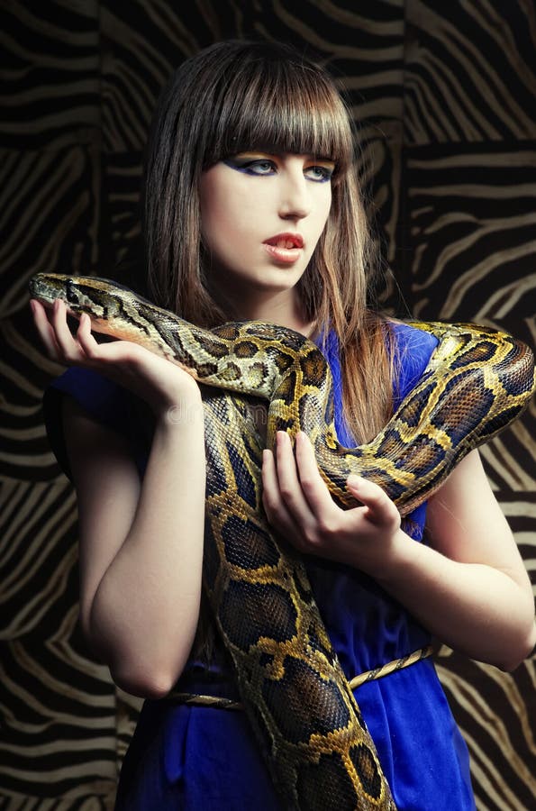 Beautiful Woman with a Snake Stock Photo - Image of attractive, hair ...