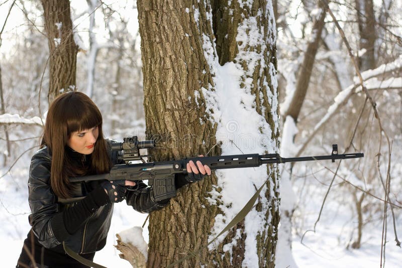 Beautiful Woman with a Sniper Rifle Stock Photo - Image of pretty ...