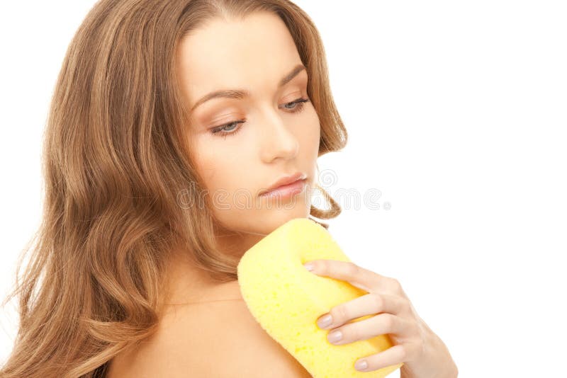 Beautiful Woman with Sponge Stock Photo - Image of hygiene, human: 40674348