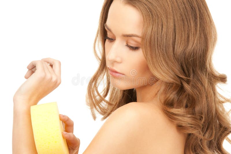 Beautiful Woman with Sponge Stock Image - Image of lovely, freshness ...