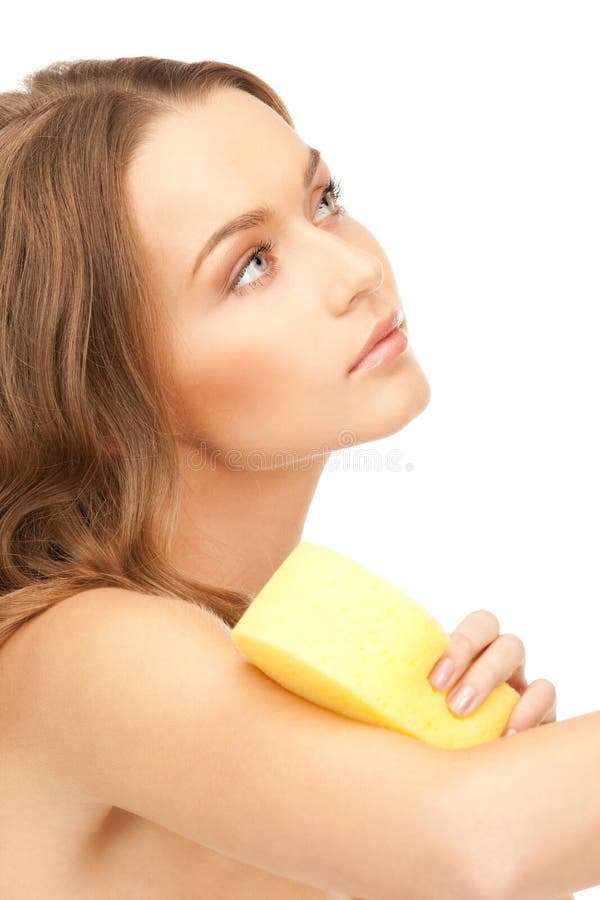 Beautiful Woman with Sponge Stock Photo - Image of care, face: 40845118