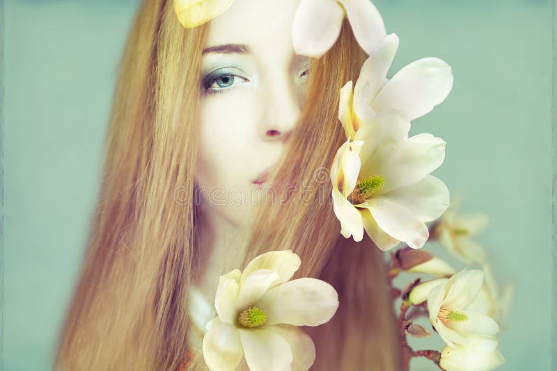 Beautiful Woman with Spring Flowers Stock Photo - Image of advertising ...