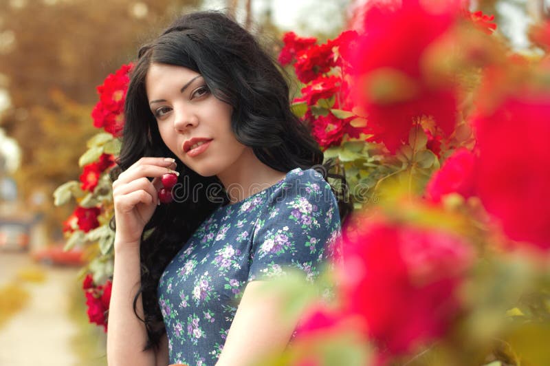 Beautiful Woman in Spring Garden Stock Photo - Image of look, hand ...