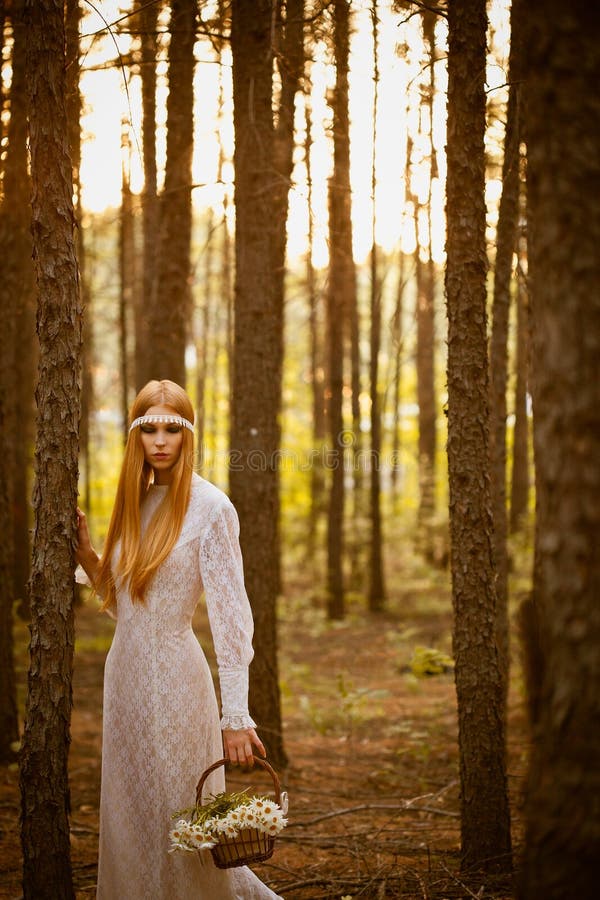 Woman Sitting on Ground in the Forest Stock Image - Image of fall ...