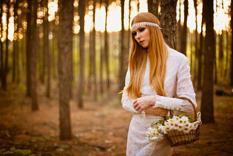 Woman Sitting on Ground in the Forest Stock Image - Image of fall ...