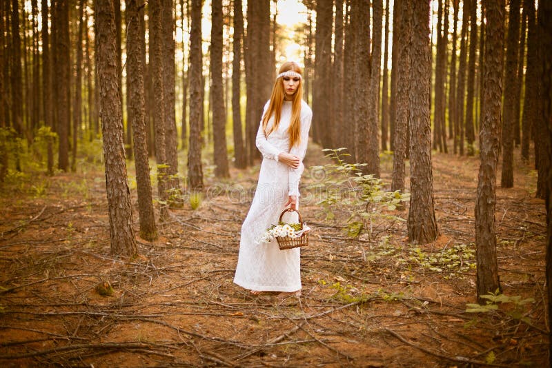 Woman Sitting on Ground in the Forest Stock Image - Image of fall ...