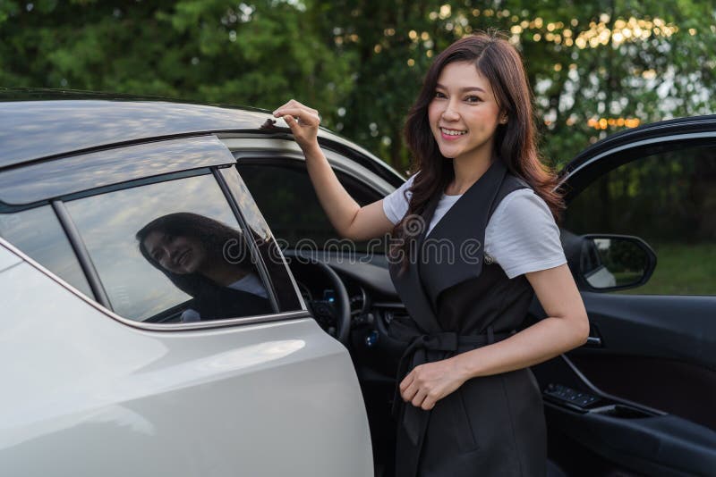 Woman Standing and Open the Car Door Stock Image - Image of asian ...