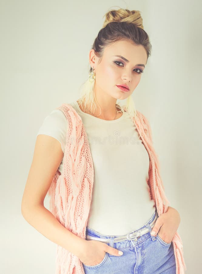 Beautiful Woman Standing in Study. Beautiful Woman. Stock Photo - Image ...