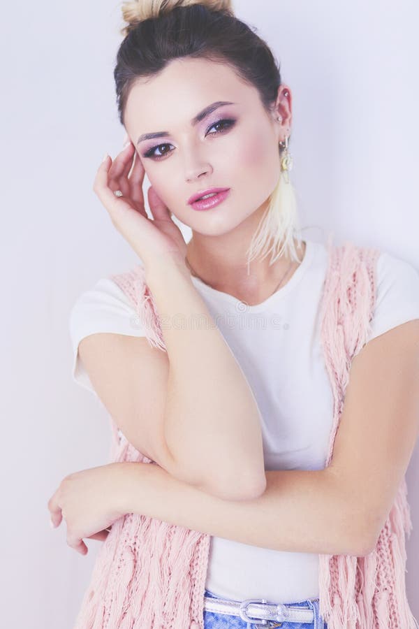 Beautiful Woman Standing in Study. Beautiful Woman. Stock Photo - Image ...