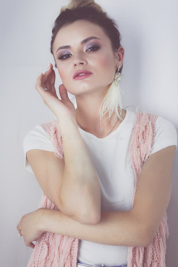 Beautiful Woman Standing in Study. Beautiful Woman. Stock Image - Image ...