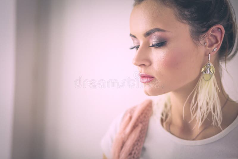 Beautiful Woman Standing in Study. Beautiful Woman. Stock Image - Image ...