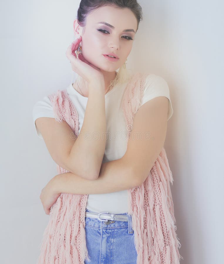Beautiful Woman Standing in Study. Beautiful Woman. Stock Image - Image ...