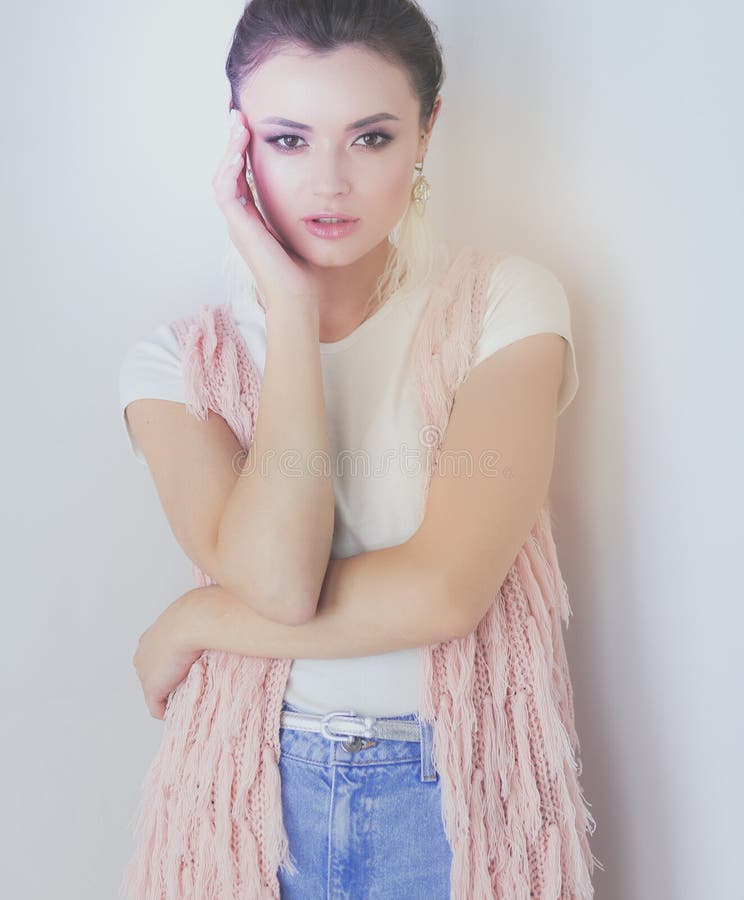 Beautiful Woman Standing in Study. Beautiful Woman. Stock Photo - Image ...