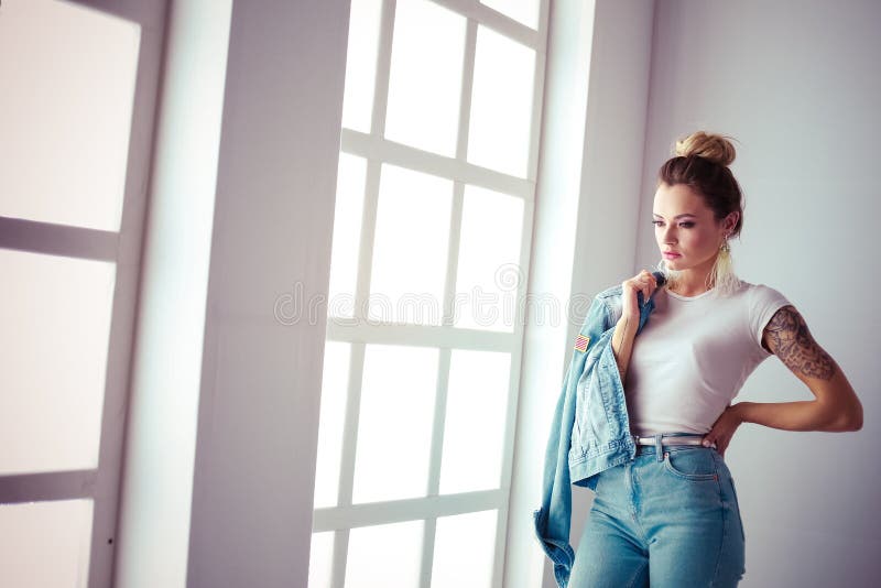 Beautiful Woman Standing in Study. Beautiful Woman. Stock Image - Image ...