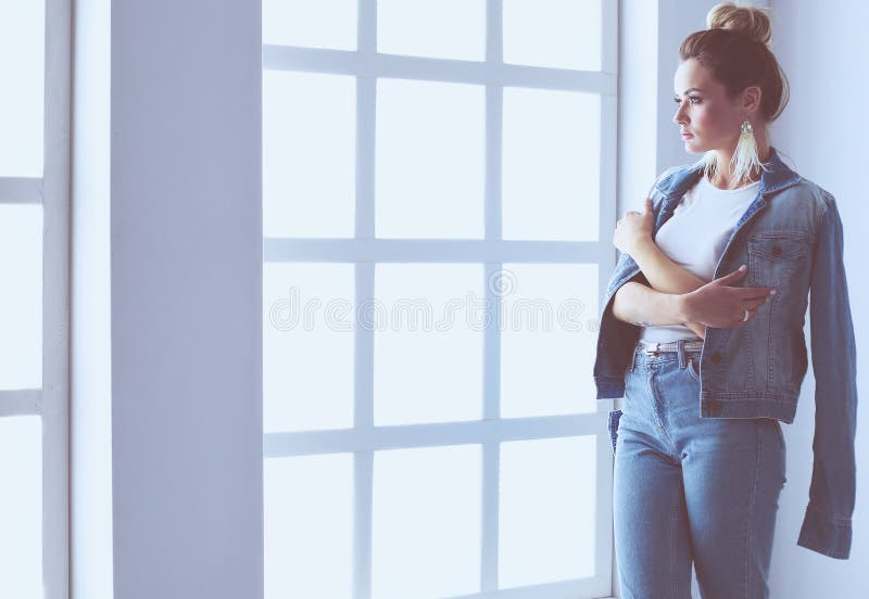 Beautiful Woman Standing in Study. Beautiful Woman. Stock Photo - Image ...