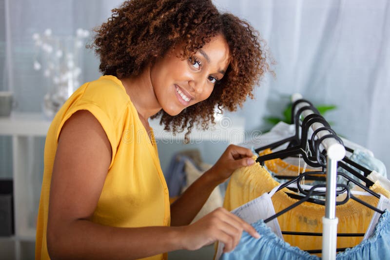 Beautiful Woman Stood at Rail Clothing Stock Photo - Image of boutique ...